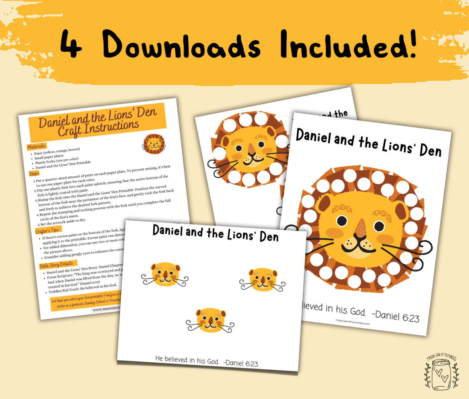 Daniel and the Lions’ Den Craft- FREE Printable! - Mason Jar of Memories