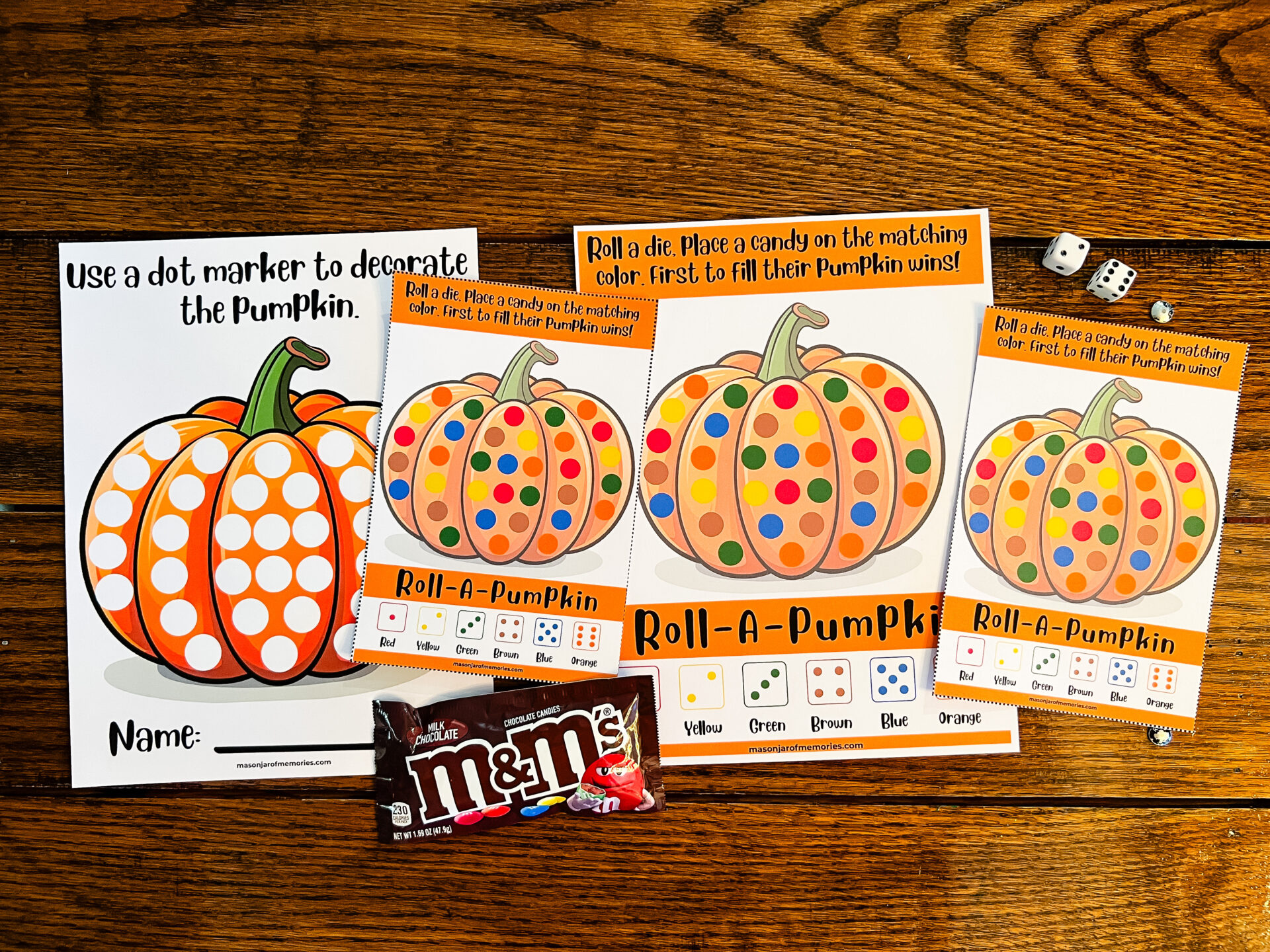 Fall Game for Kids: Roll-A-Pumpkin with Two FREE Printables! - Mason ...